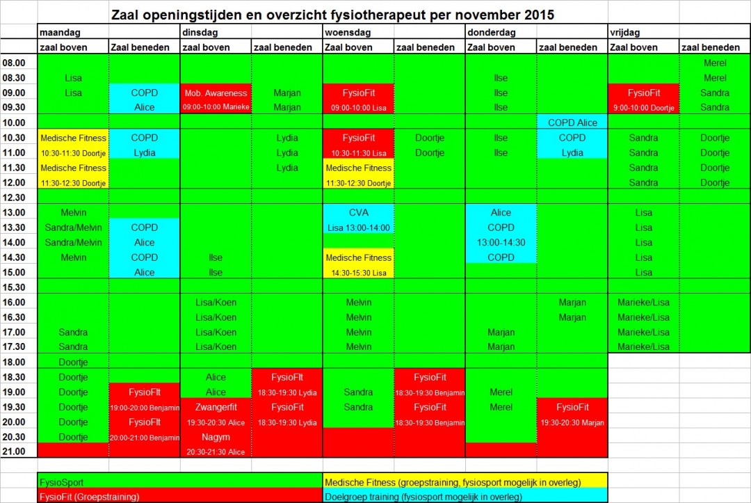 tijdschema - Fysiototaal